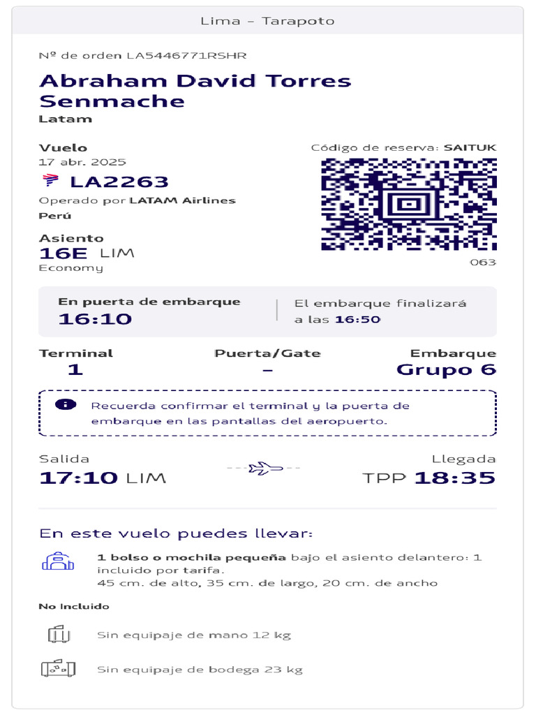 Tarjeta - de Embarque - Abraham David - T - LA2263 | PDF