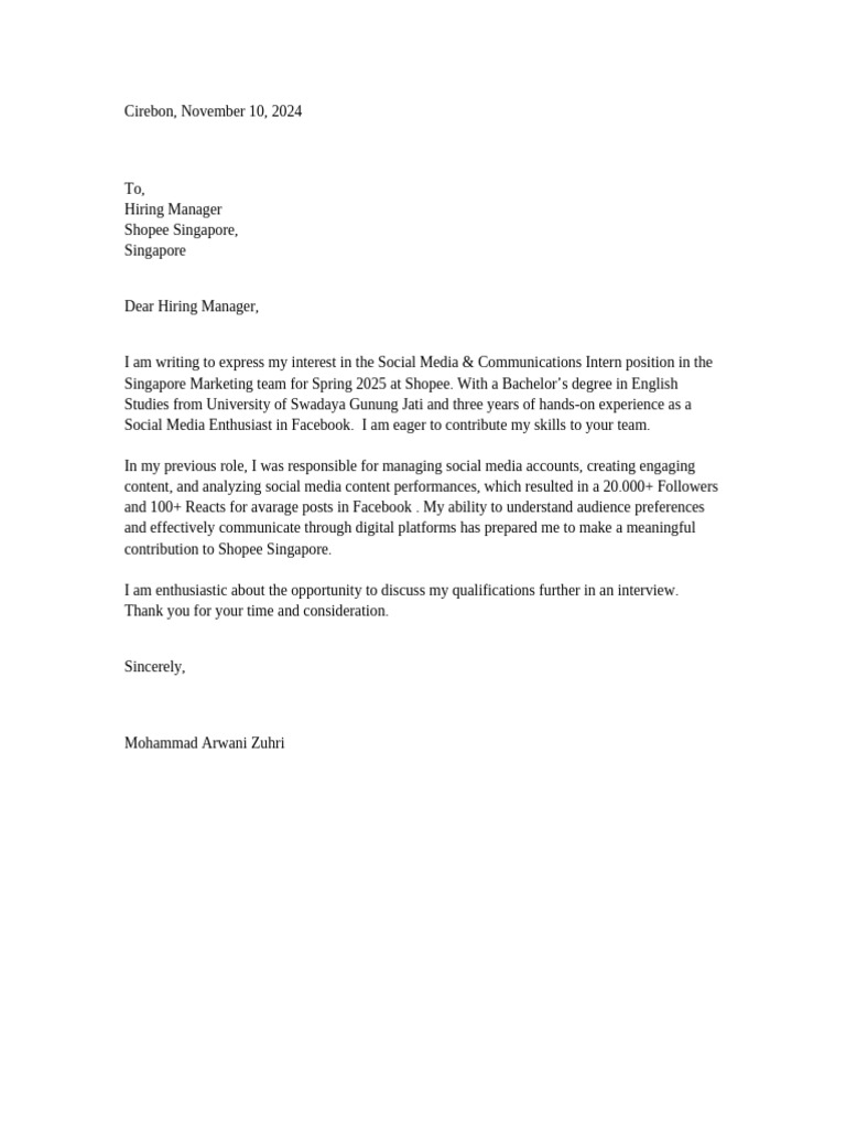 Example Job Application Letter English | PDF