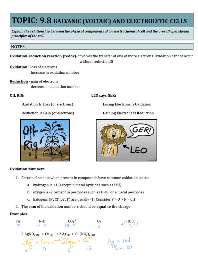 Galvanic and Electrolytic Cells Explained | PDF | Redox | Anode