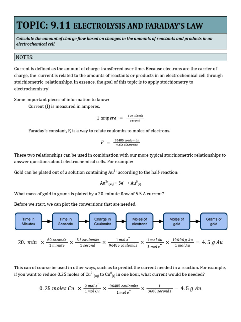 9.11 Electrolysis and Faraday' S Law Key | PDF | Electrochemistry ...