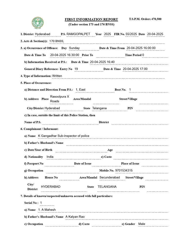 55-2025 - First Information Report | PDF | Emergency Services | Criminal Justice