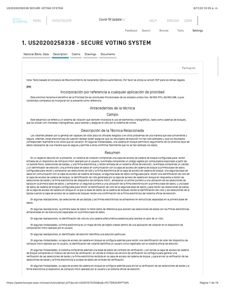 Us20200258338 Secure Voting System | PDF | Microprocesador | Almacenamiento de datos de la ...