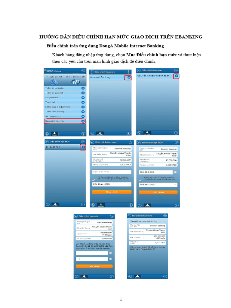 Huong Dan Dieu Chinh Han Muc Giao Dich Tren Ebanking | PDF