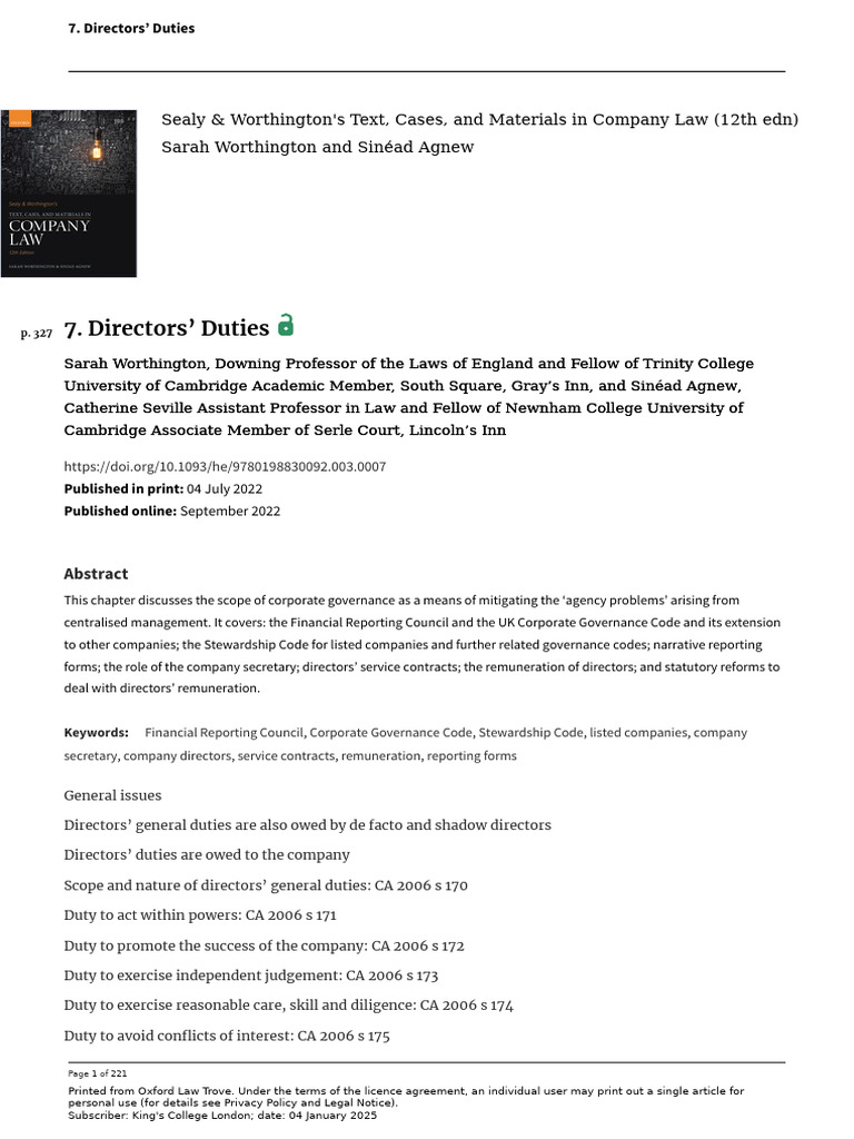 Directors' Duties | PDF | Board Of Directors | Fiduciary