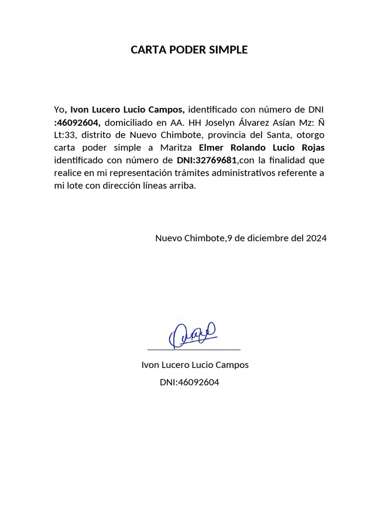 Carta Poder Simple para Trámites Administrativos | PDF