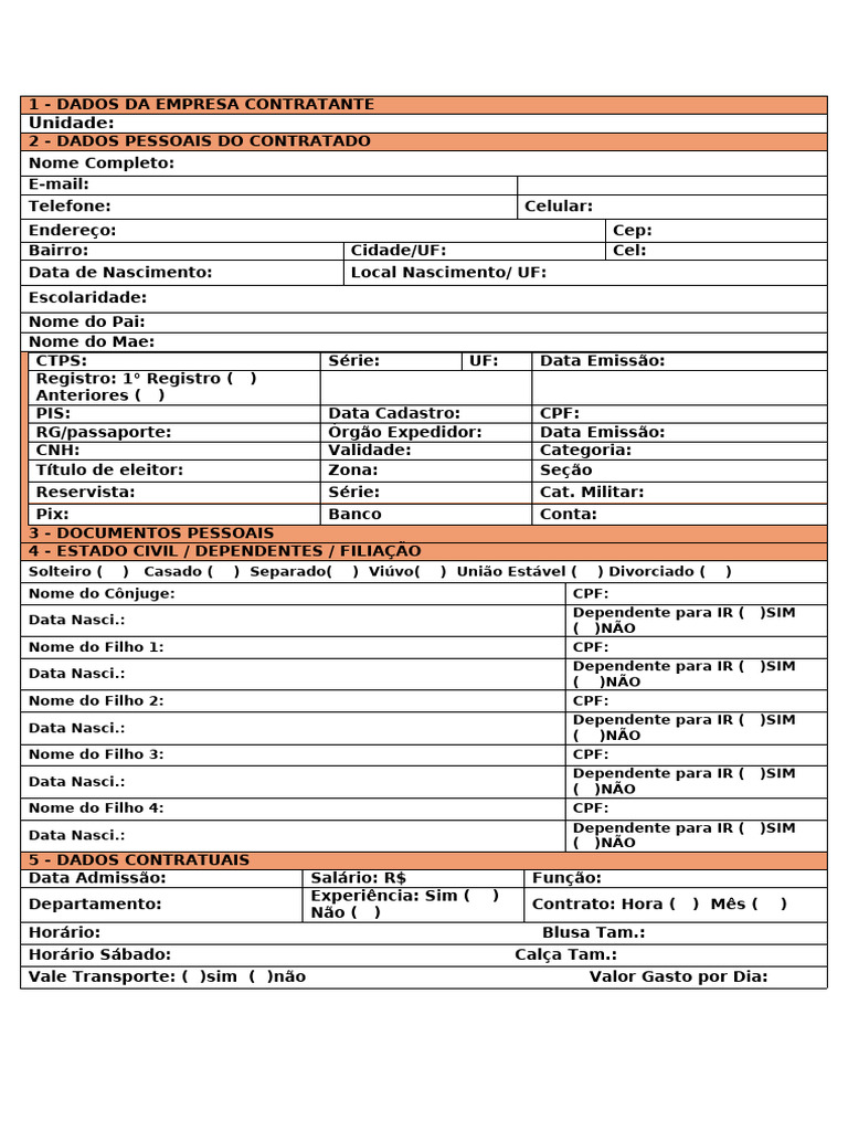 Ficha Cadastral CLT | PDF | Governo e personalidade