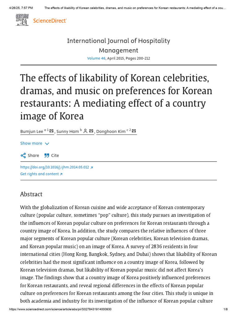 The effects of likability of Korean celebrities, dramas, and music on preferences for Korean ...