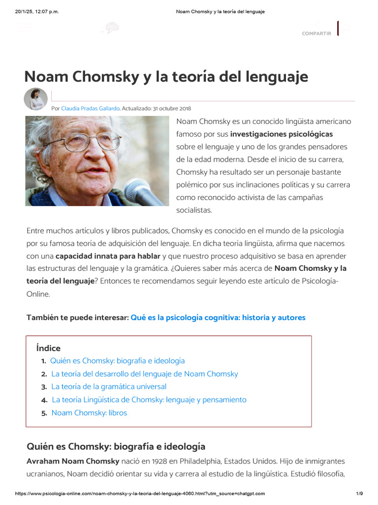 Blog Noam Chomsky y La Teoría Del Lenguaje | PDF | Noam Chomsky | Aquisición de idioma