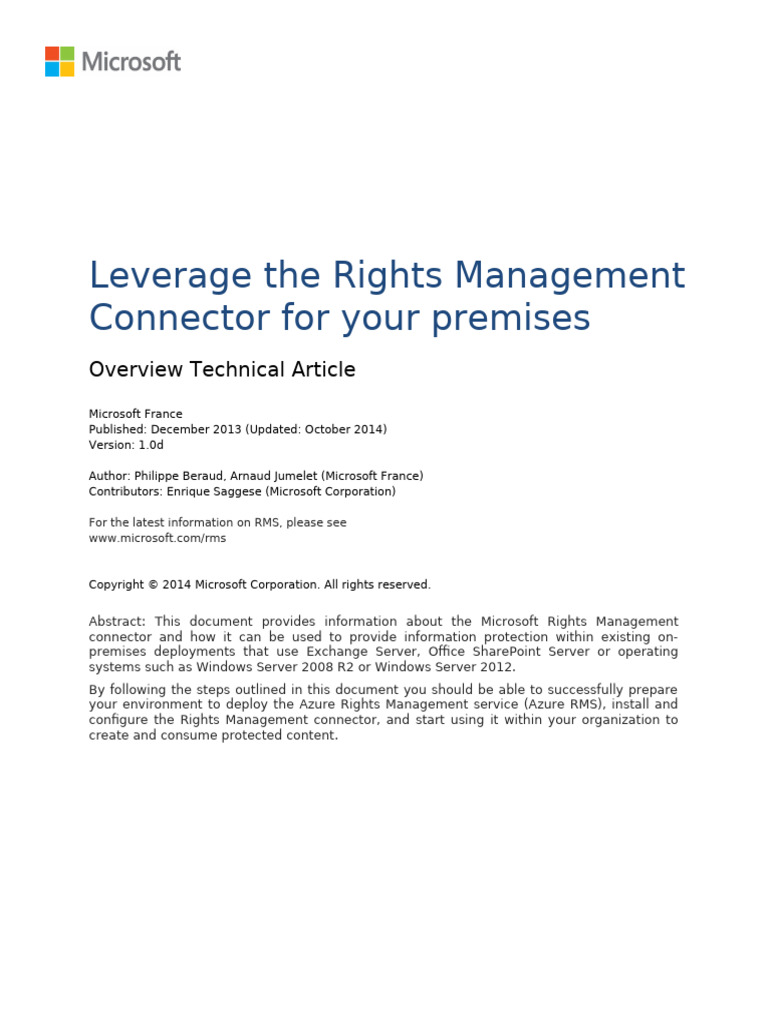 Leverage The RMS Connector For Your Premises | PDF | Active Directory ...
