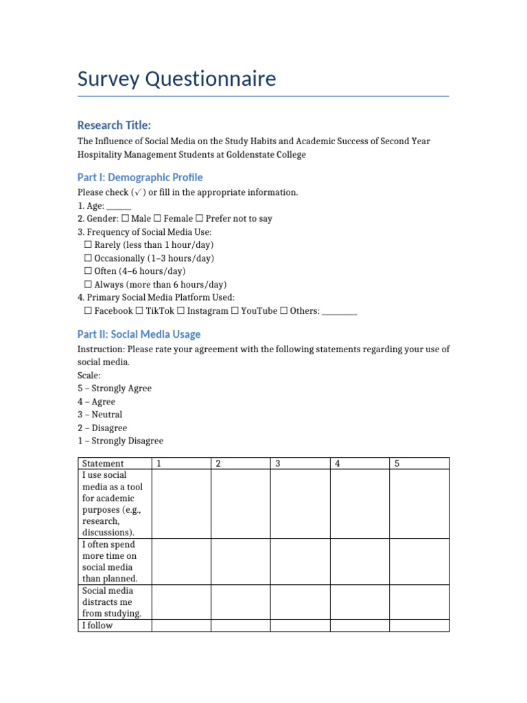 (RAW) Social - Media - Influence - Survey - Questionnaire | PDF ...