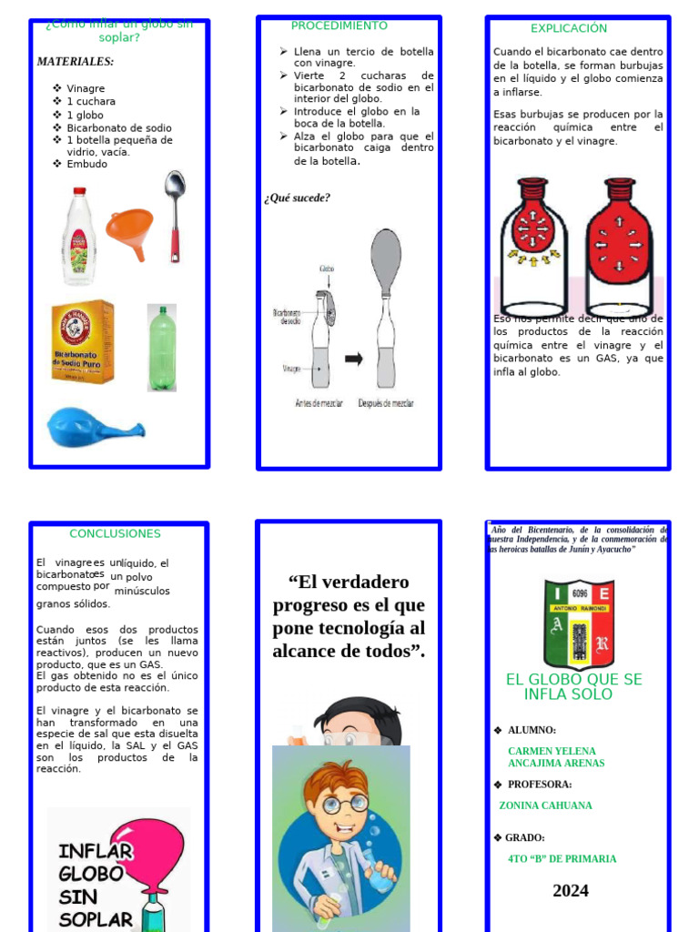 Triptico Del Globo Que Se Infla Solo | PDF | Bicarbonato de sodio | Vinagre