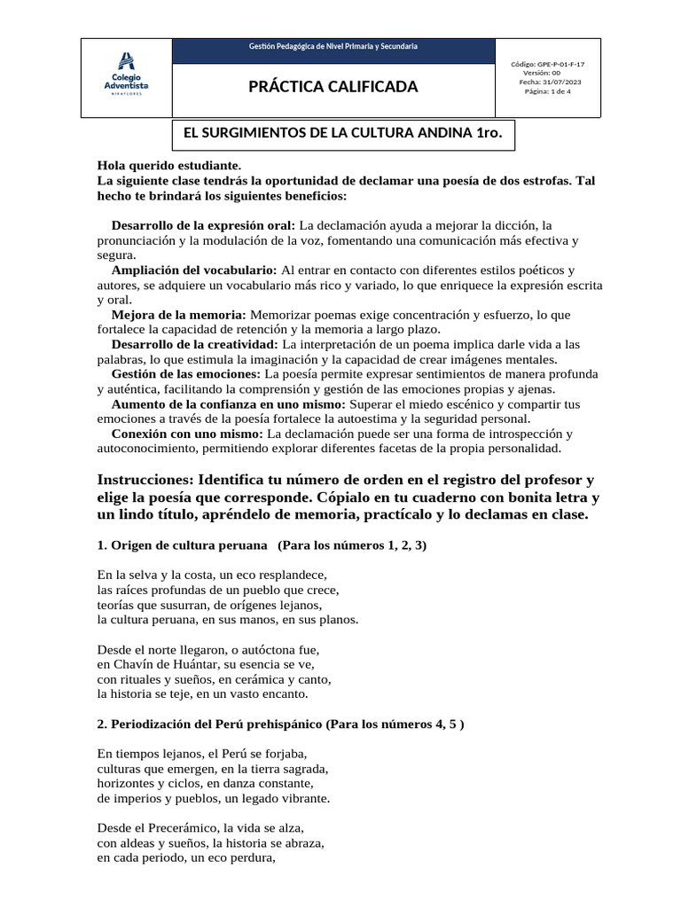 3 7 El Surgimiento de La Cultura Andina Poesias 2024 (1) | PDF | Las ...