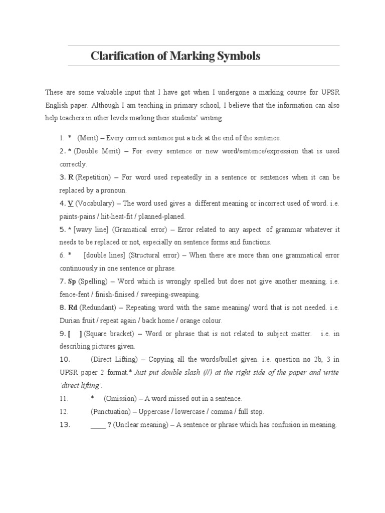 A Comprehensive Guide to Marking Symbols for Student Writing ...