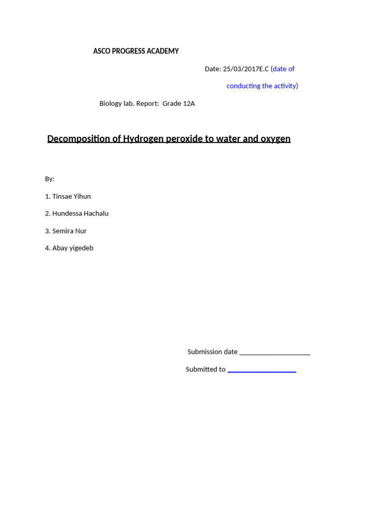Decomposition of H2O2 by catalase enzyme | PDF