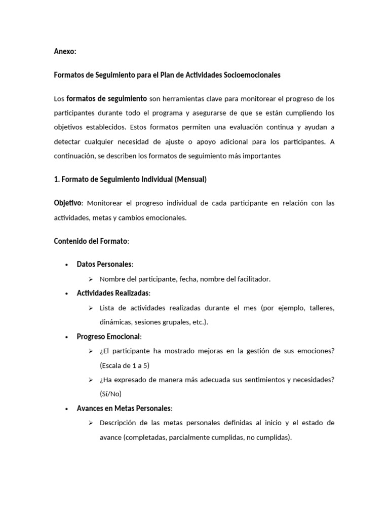 Anexo-Formatos de Seguimiento | PDF | Las emociones | Ansiedad