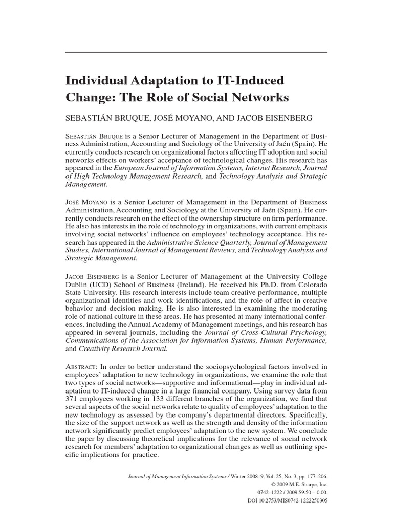 315 - Individual Adaptation To IT-Induced Change The Role of Social ...