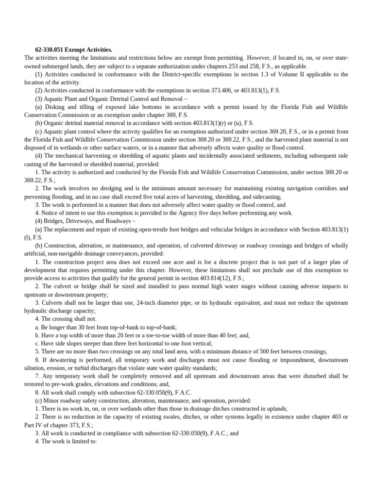 FL Admin Code Rule-62-330.051 Exempt Activities | PDF | Road | Wetland