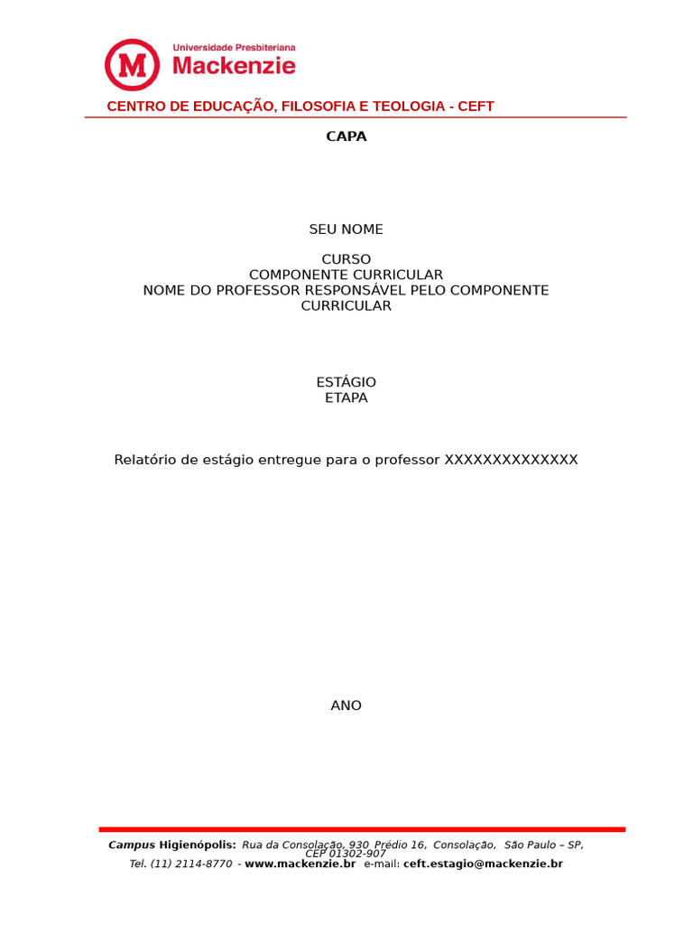 3-Modelo Documento Relatorio Estagio | PDF