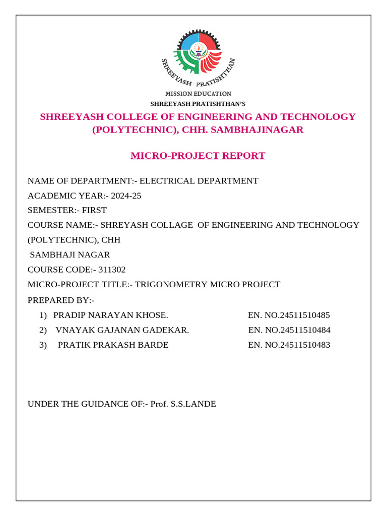 Trigonometry Micro-Project Report | PDF | Trigonometry | Trigonometric ...