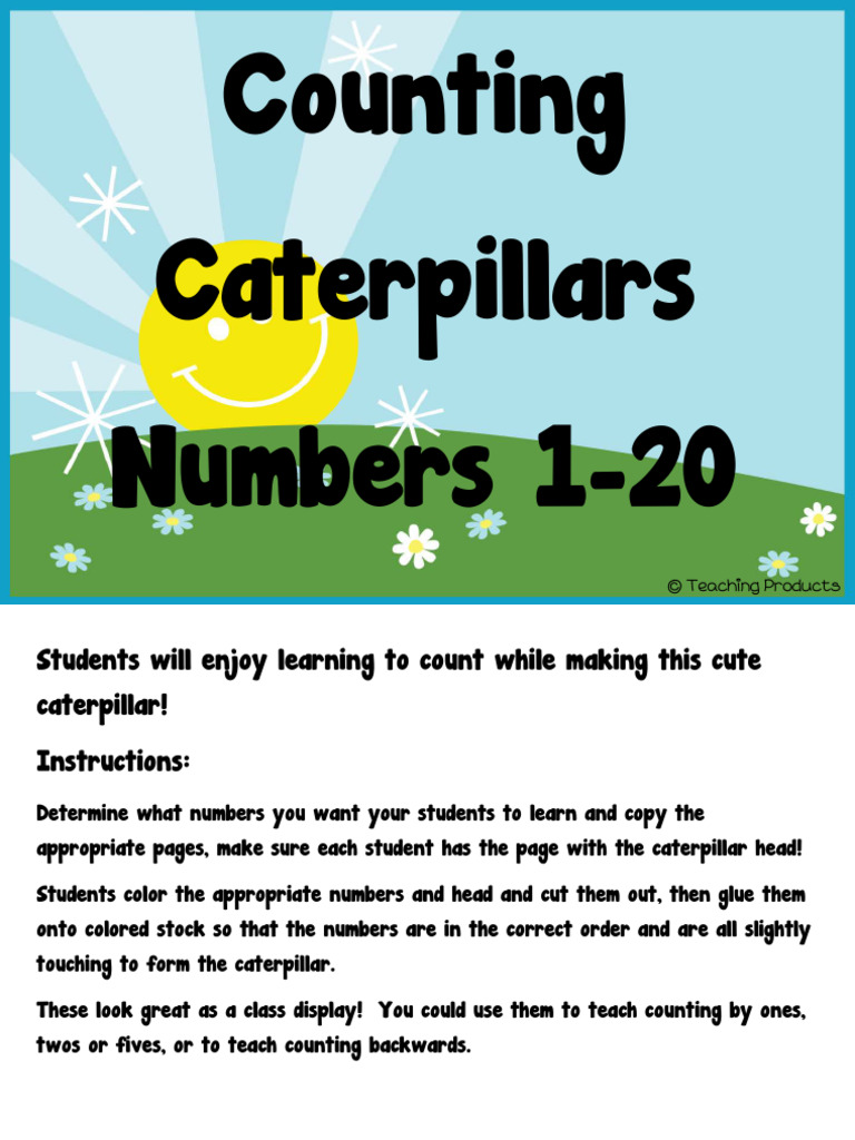Counting Caterpillars Numbers 1-20: © Teaching Products | PDF
