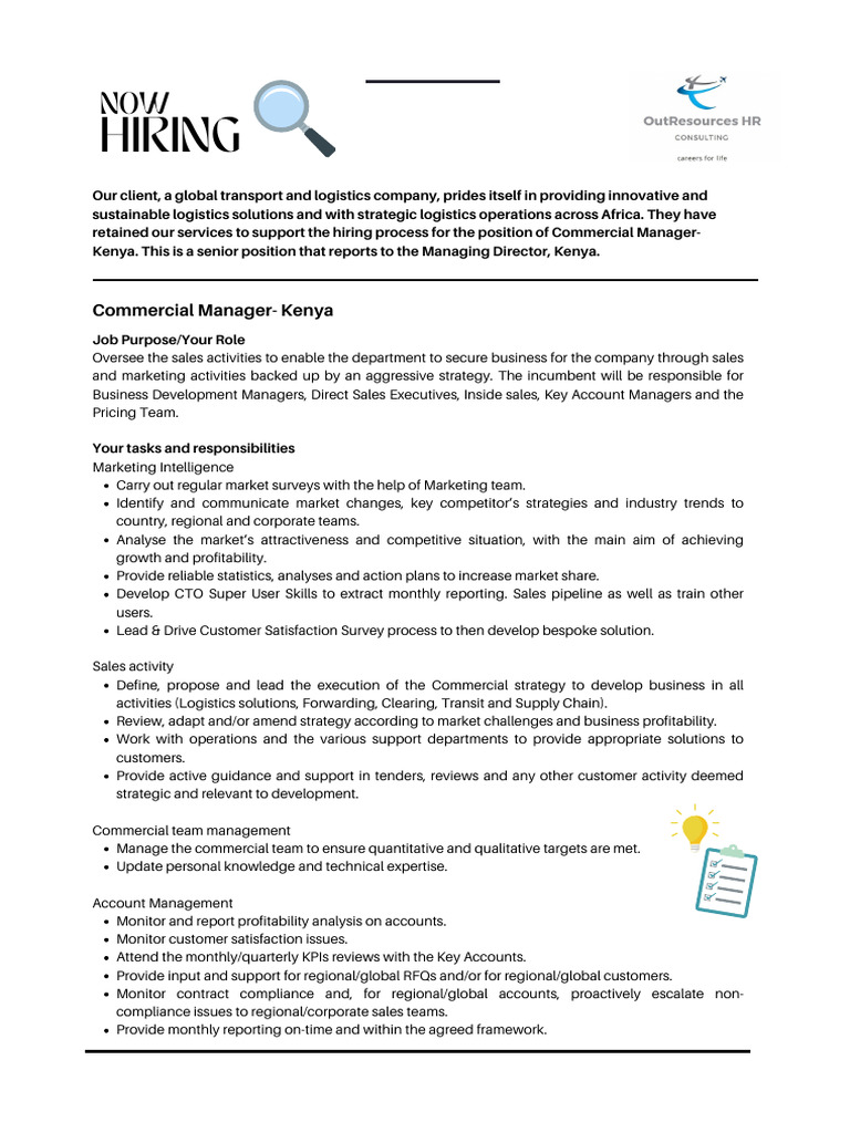 Commercial Manager Position in Kenya | PDF | Sales | Marketing