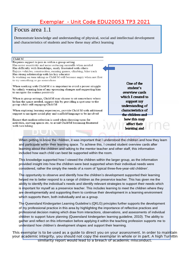EDU20053 Exemplar Portfolio TP3 2021 | PDF | Teachers | Learning