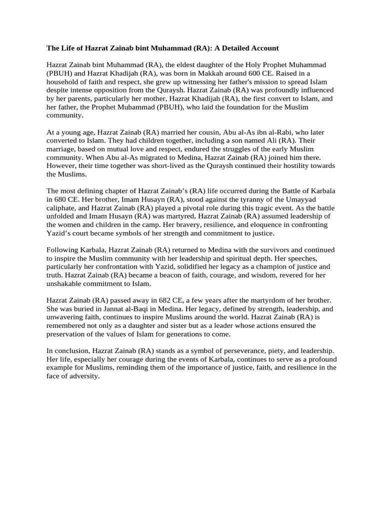 The Life of Hazrat Zainab Bint Muhammad | PDF | Husayn Ibn Ali | Muhammad