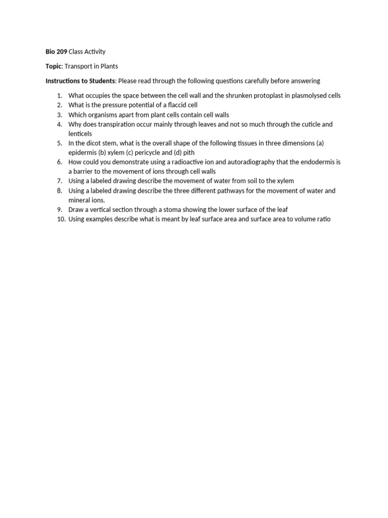 Practice Questions Transport | PDF