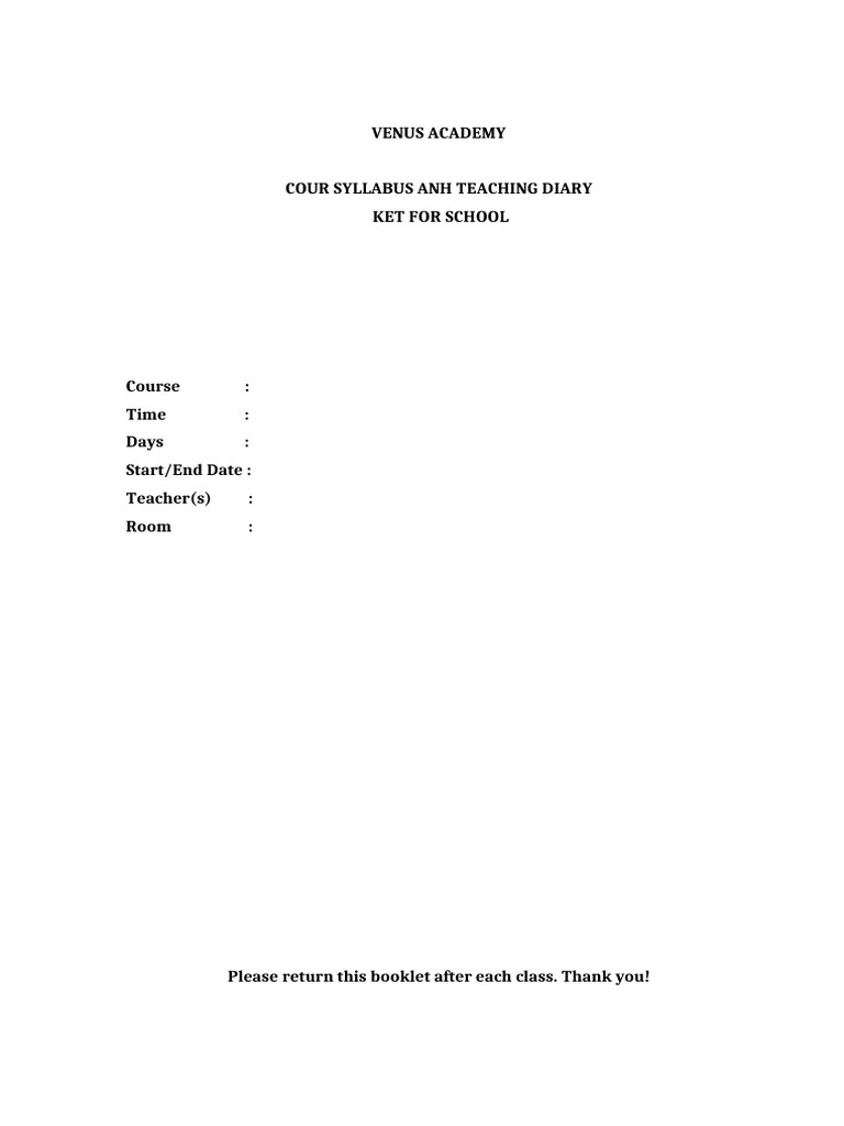 Syllabus + Teaching Diary Ket | PDF | English Language | Verb