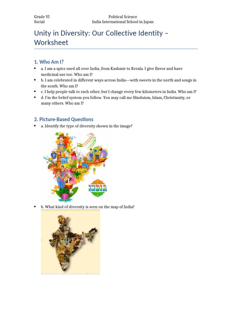 Unity in Diversity Worksheet | PDF