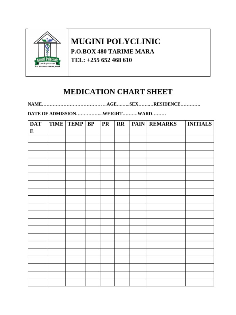 Medication Chart Sheets | PDF