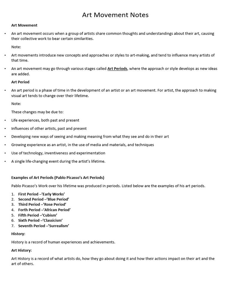 Art Movement Notes (8 Grade) | PDF | Abstract Art | Paintings