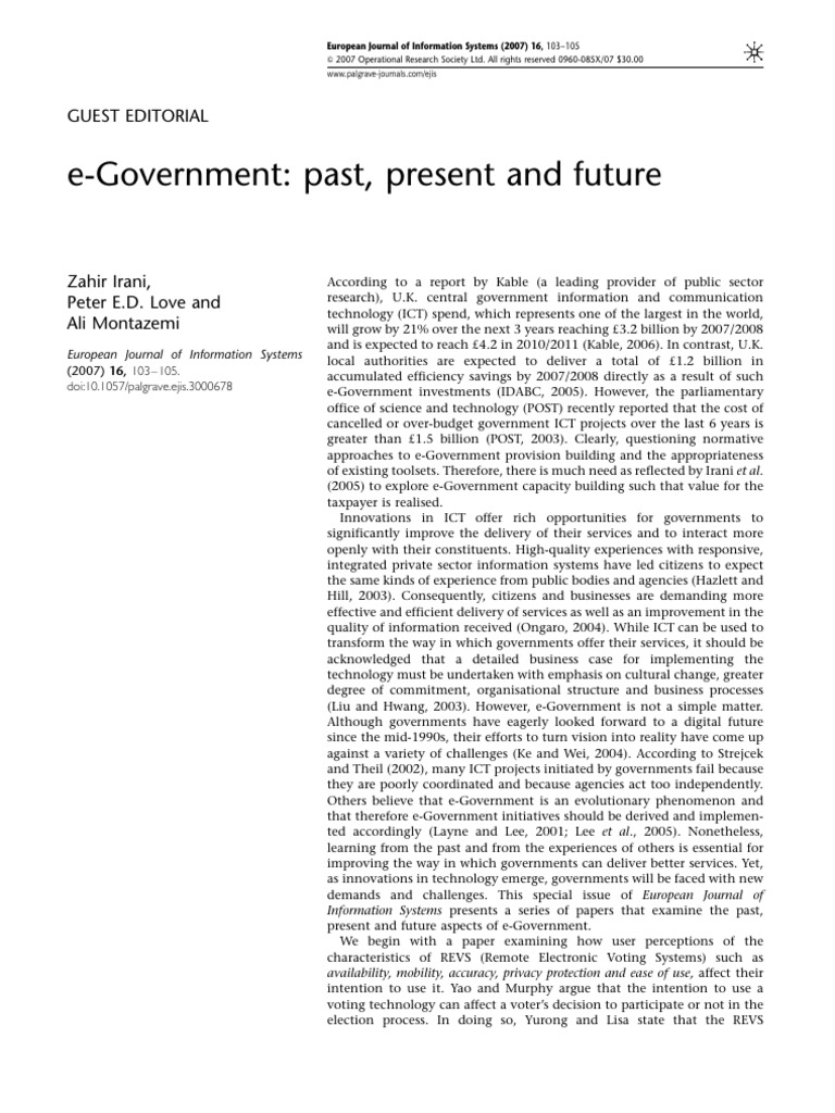 916_E Gov Past Present Future | PDF | E Government | Procurement