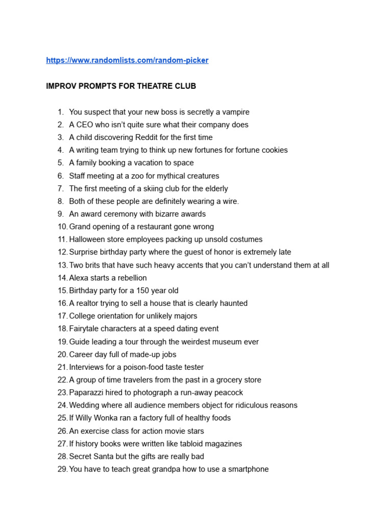 Improv Prompts For Drama Club | PDF