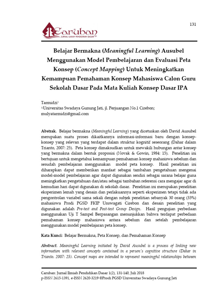 Belajar Bermakna (Meaningful Learning) Ausubel Menggunakan Model Pembelajaran Dan Evaluasi Peta ...