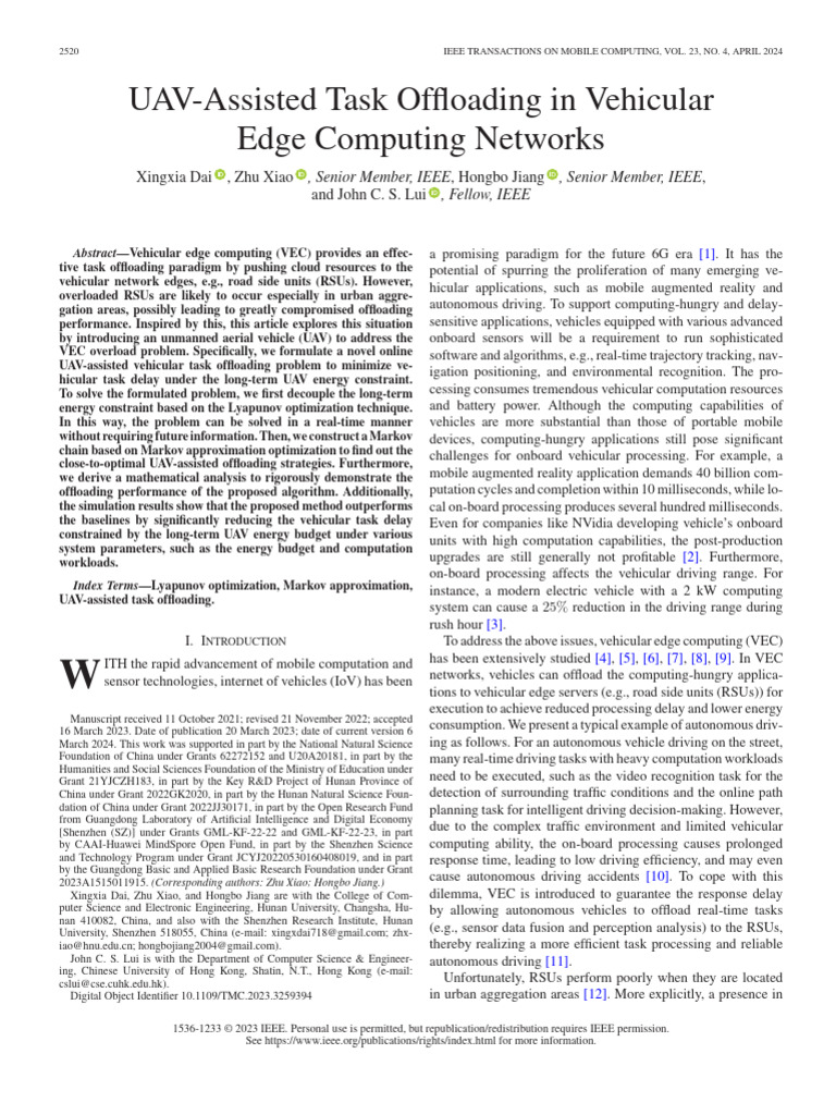 UAV-Assisted Task Offloading in Vehicular Edge Computing Networks | PDF | Unmanned Aerial ...