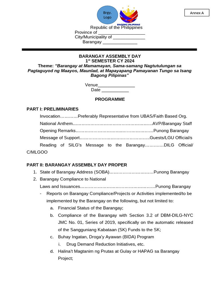 Barangay Assembly Day 2024 Summary | PDF