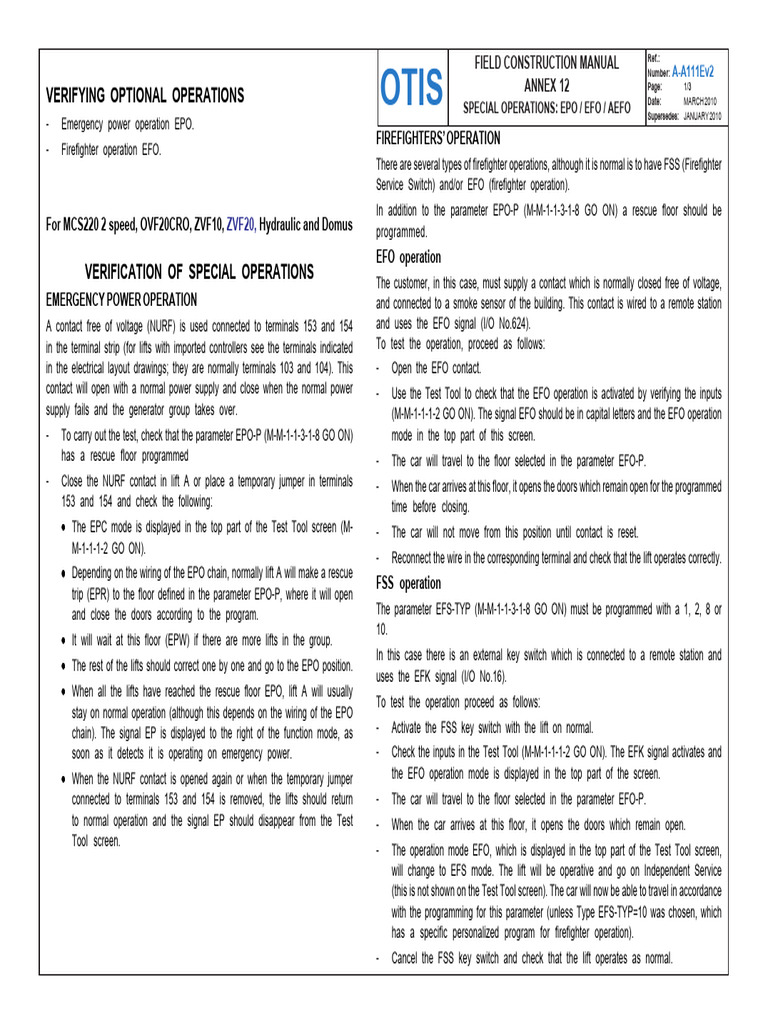 24 Special Operations, EPO, EFO | PDF | Elevator | Switch