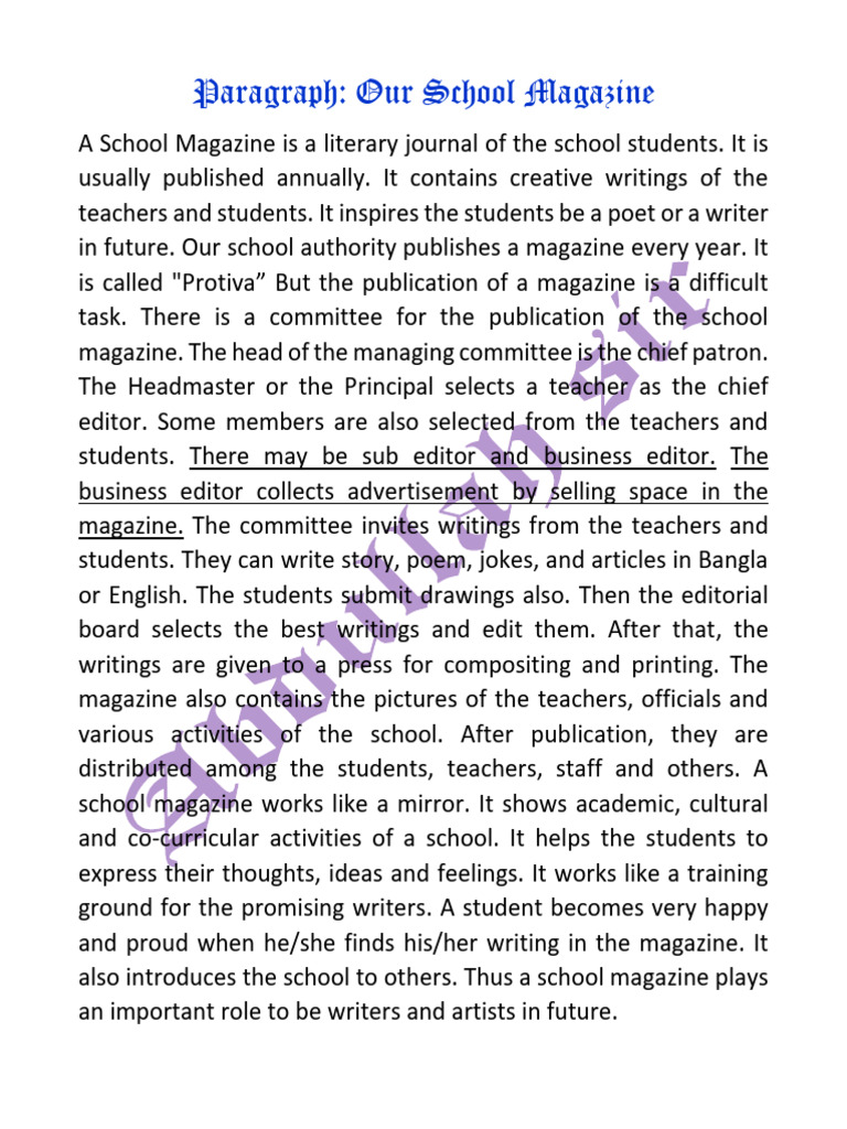 Paragraph Our School Magazine | PDF