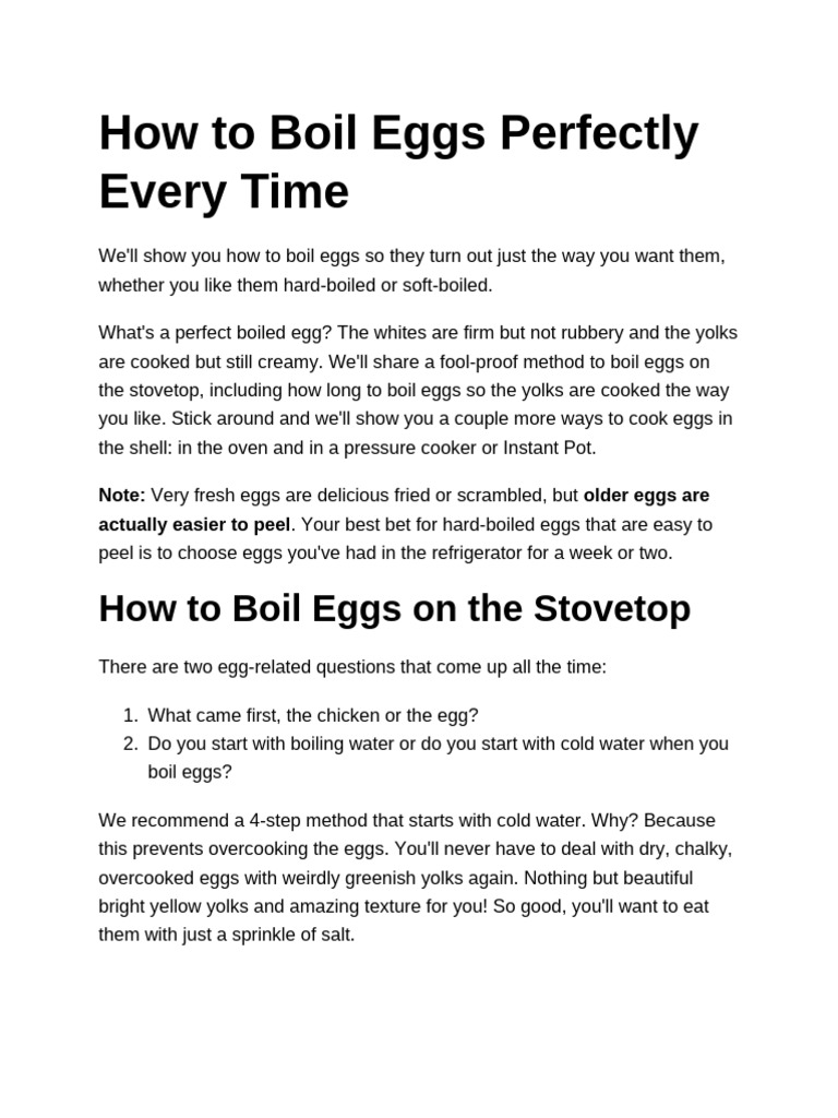 How To Boil Eggs Perfectly Every Time | PDF | Egg | Cooking