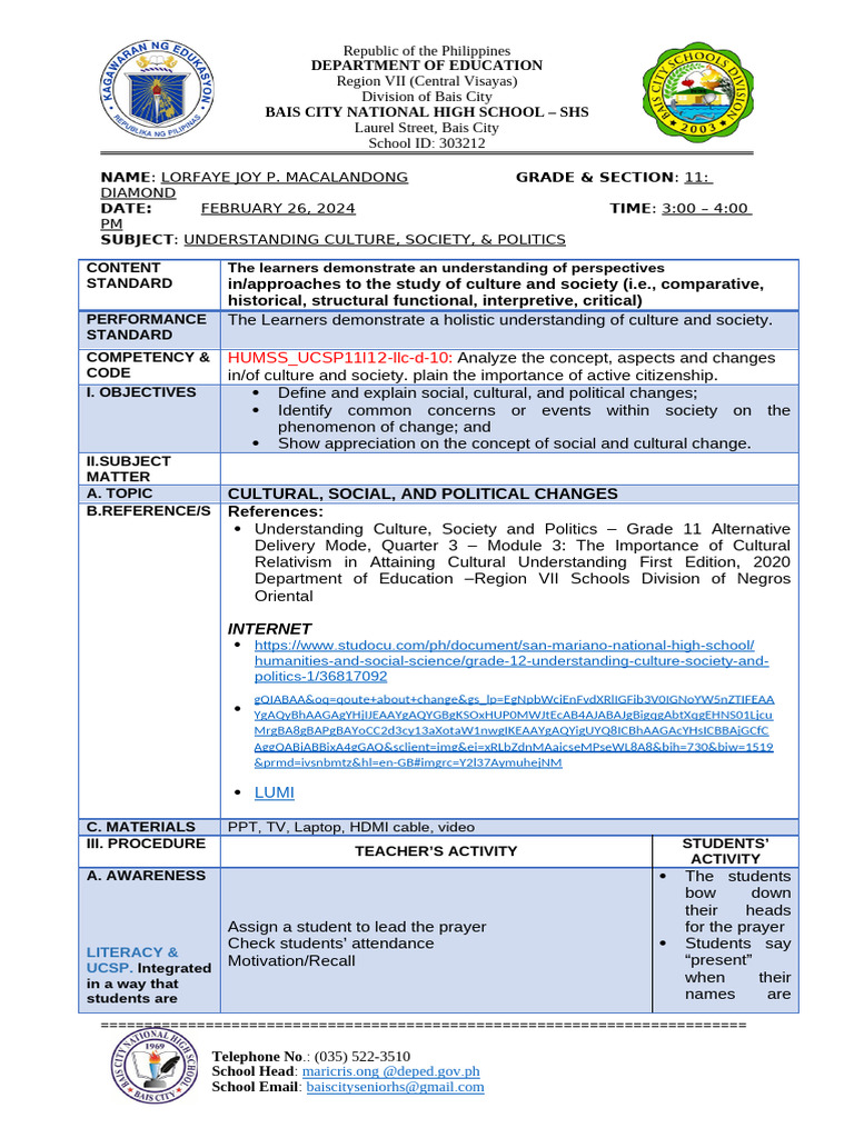 UCSP 3Q week-2-module2-DO Change | PDF | Learning | Philippines