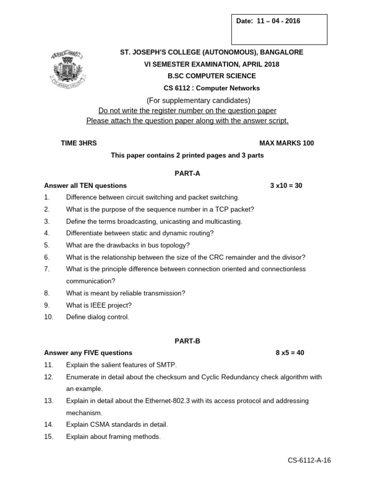 6th Sem Computer Science CS 6112 - Computer Networks April 2018 | PDF | Computer Network ...