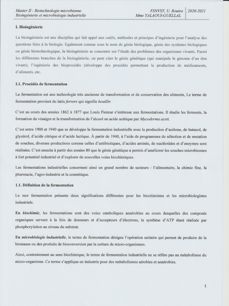 Cour 01 - Bioingénierie Partie 1 | PDF