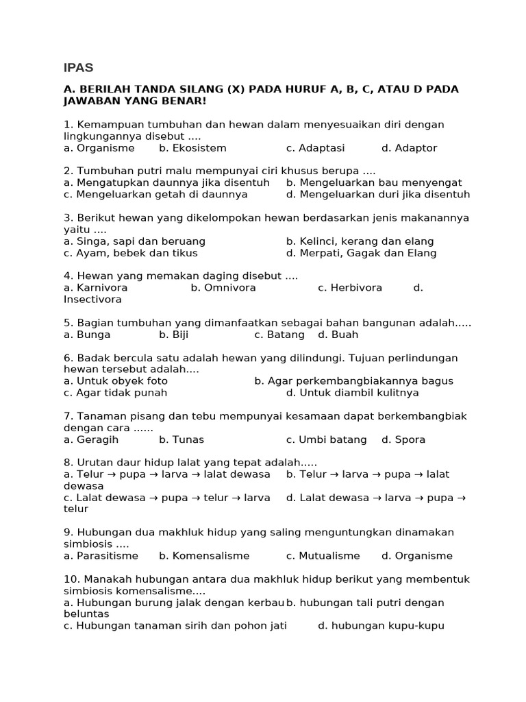 Soal Try Out IPA Kelas 6 SD Dan Kunci Jawaban | PDF