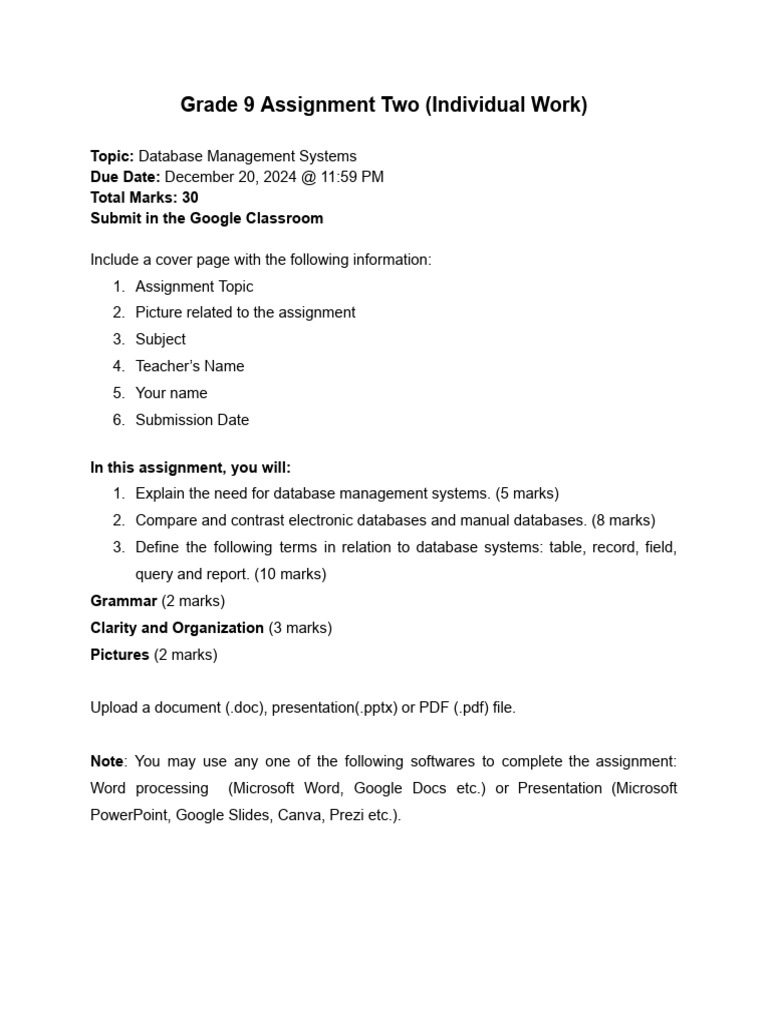 Term 1 - Grade 9 Assignment Two | PDF