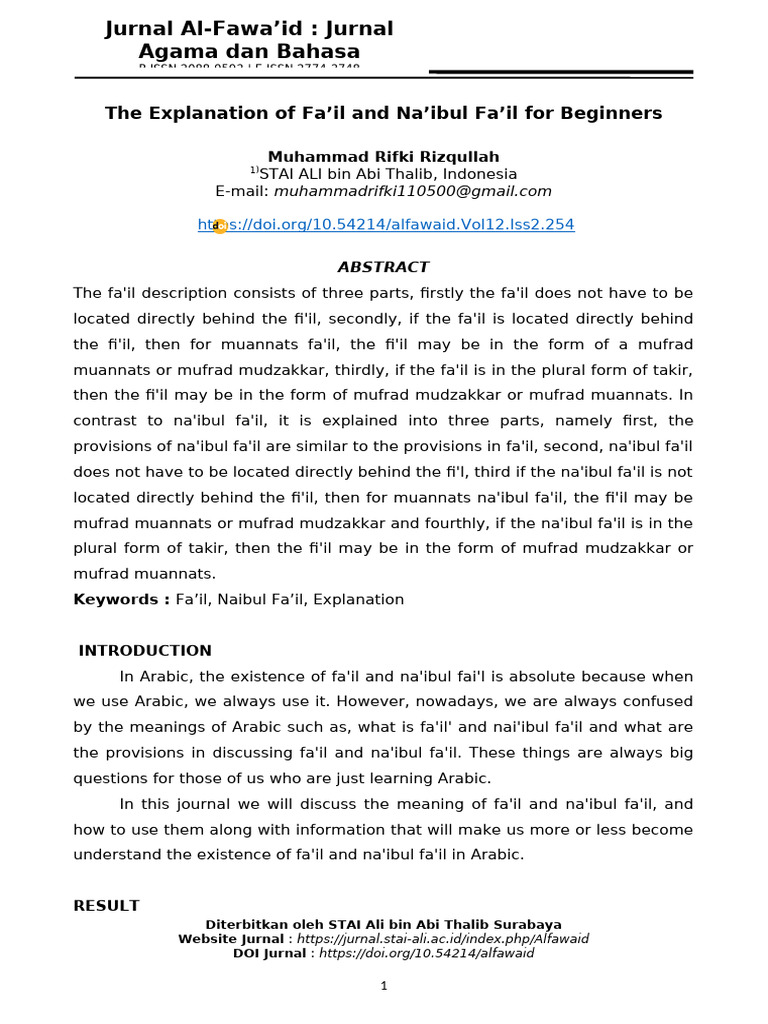 Understanding Fa'il and Na'ibul Fa'il | PDF
