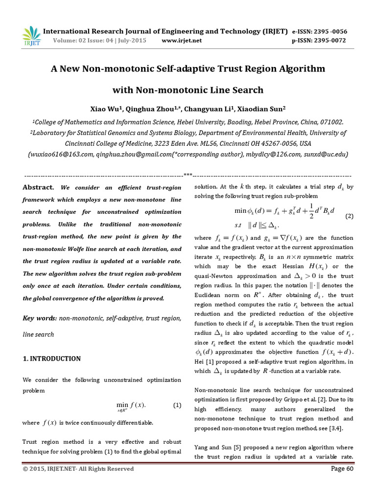 Non-monotonic Trust Region Algorithm | PDF | Mathematical Optimization | Mathematics