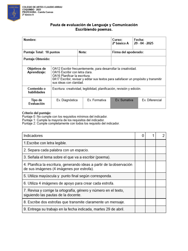 Pauta de Evaluacion Trabajo de Lenguaje | PDF