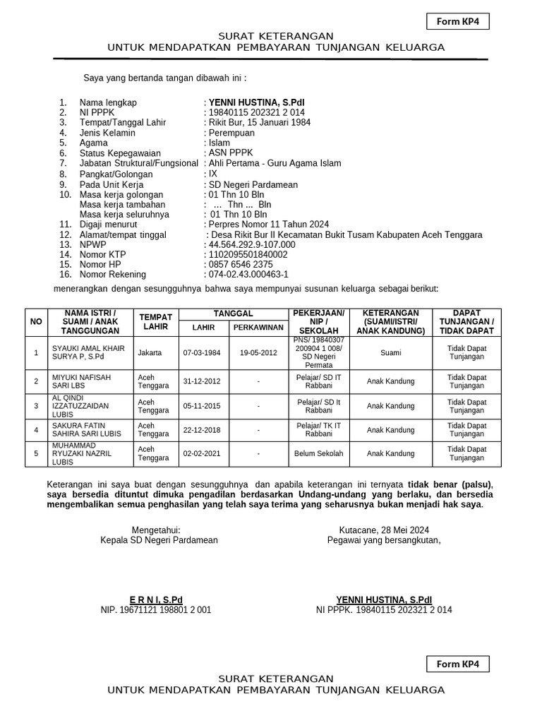Formulir KP4 Terbaru 2024 | PDF