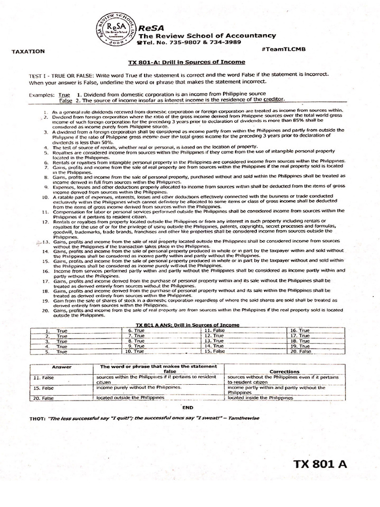 TX-801 A - Sources of Income | PDF